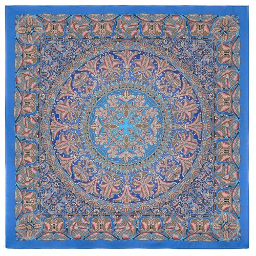 Платок Павловопосадская платочная мануфактура,80х80 см, синий, розовый