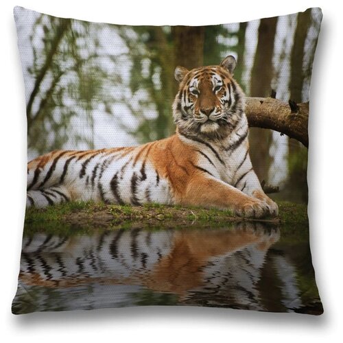 Чехол для подушки JoyArty Тигр на отдыхе, (sl_38654), 45x45 см, коричневый