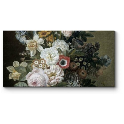 Модульная картина Пышный букет из роз, тюльпанов и ирисов 60x30