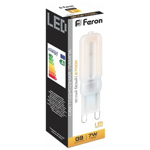 Лампа светодиодная LED 7вт 230в G9 теплый капсульная | код. 25755 | FERON (10шт. в упак.)
