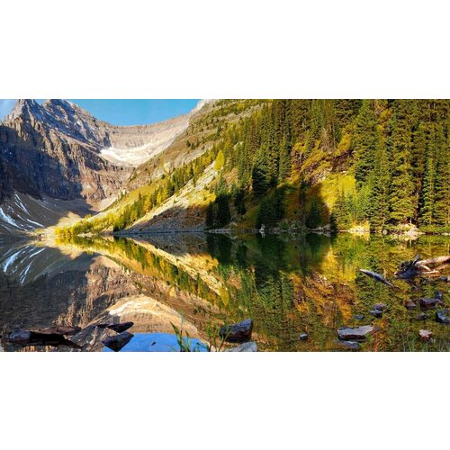 Картина на холсте 60x110 Альянс Лес "Банф лес вода Канада озеро" на подрамнике / интерьер/ декор