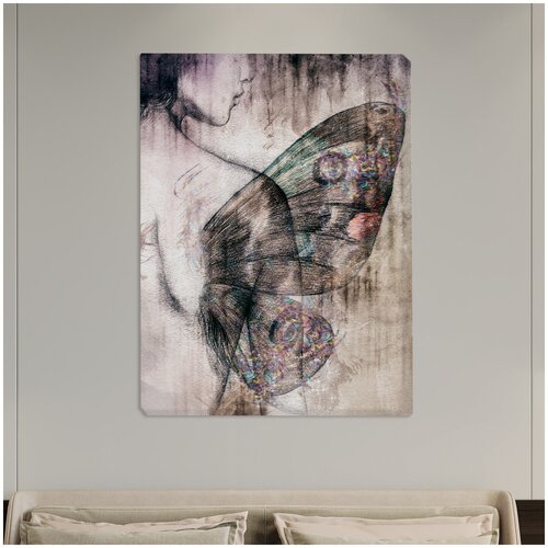 Интерьерная картина "Бабочка" на натуральном хлопковом холсте, большая, для интерьера, на стену, на подрамнике, размер 40 на 60/40х60 см