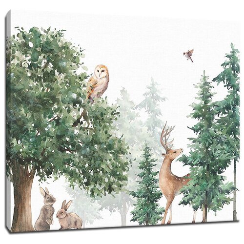 Картина Уютная стена "Животные в хвойном лесу" 70х60 см