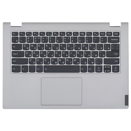 Клавиатура (топ-панель) для ноутбука Lenovo Ideapad C340-14 черная серебристым топкейсом, с подсветкой