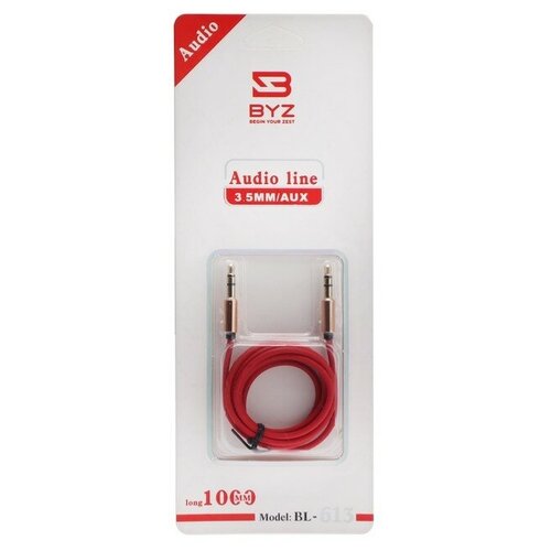 BYZ Кабель аудио AUX BYZ BL-613, Jack 3.5 мм(m)-Jack 3.5 мм(m), 1м, красный