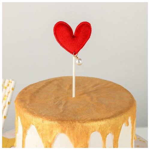 Топпер на торт "Сердце", 17,5x8 см, цвет красный