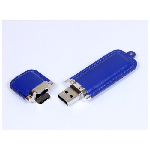 Кожаная флешка классической прямоугольной формы (64 Гб / GB USB 2.0 Синий/Blue 215 Оригинальная флешка необычный подарок для учителя)