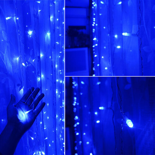 Электрическая светодиодная гирлянда штора 1,5х1,5 м, синяя