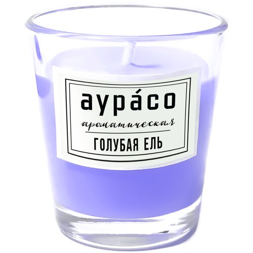'Голубая ель' - ароматическая свеча Аурасо из 100 % соевого воска, 5x4 см, 100 гр, голубая, 1 шт.