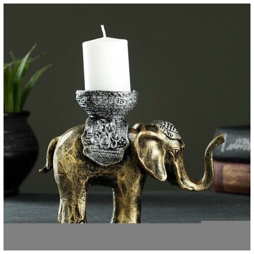 Подсвечник "Слон", золотой 13х19 см, для свечи d 4 см