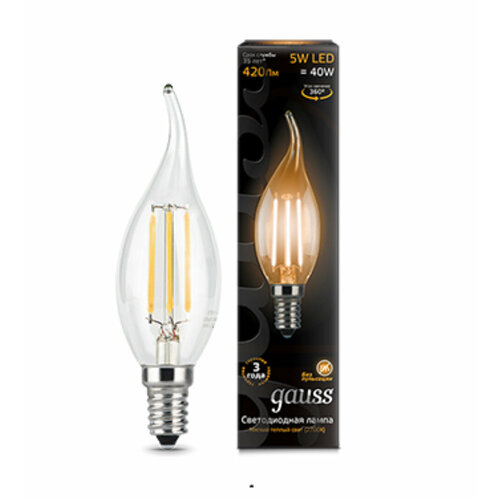 Лампа Gauss Filament Свеча на ветру 5W 420lm 2700К Е14 LED 104801105 10 шт.