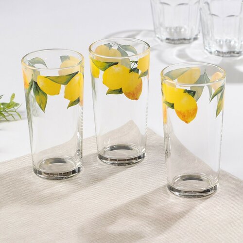 Набор стаканов Доляна «Лимоны», стекло, 230 мл, 3 шт.