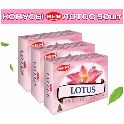 Набор ароматических благовоний конусы HEM Хем Лотос Lotus 3 уп. по 10 шт.