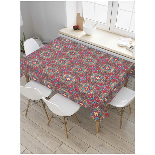 Скатерть прямоугольная JoyArty на кухонный стол "Квадратные цветы" из оксфорда, 180x145 см