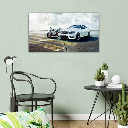 Картина на холсте 60x110 Альянс Лес "Авто байк" на подрамнике / интерьер/ декор