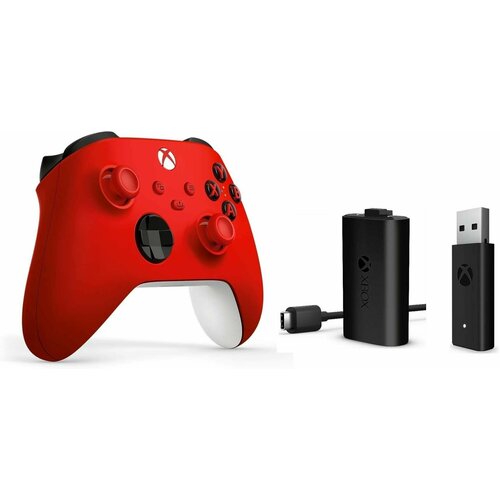 Геймпад Microsoft беспроводной Series S / X / Xbox One S / X Pulse Red красный + Аккумулятор + Беспроводной адаптер - ресивер для ПК