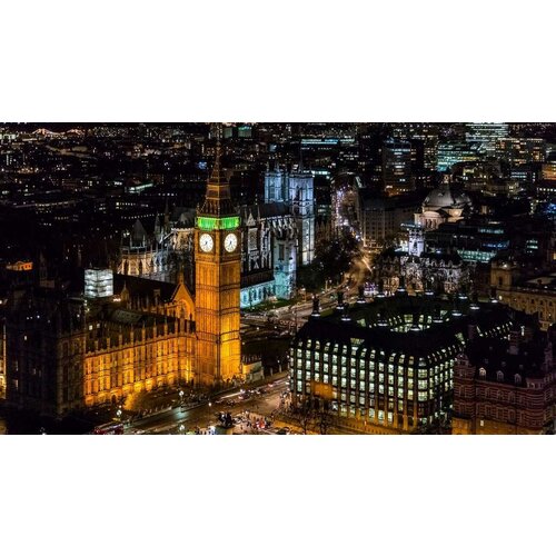 Картина на холсте 60x110 LinxOne "Город огни london city ночь" интерьерная для дома / на стену / на кухню / с подрамником