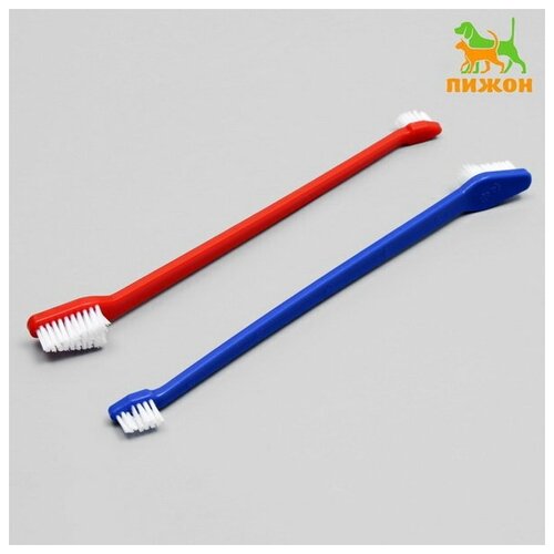 Зубная щётка двухсторонняя, набор 2 шт, красная и синяя