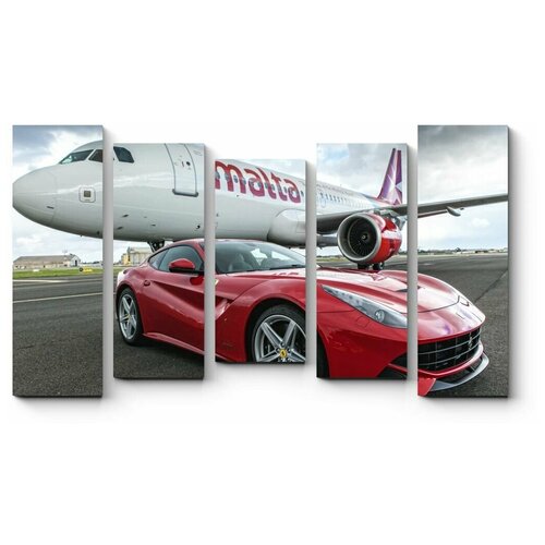 Модульная картина Суперкар Ferrari F12 рядом с AirMalta Airbus A320150x90