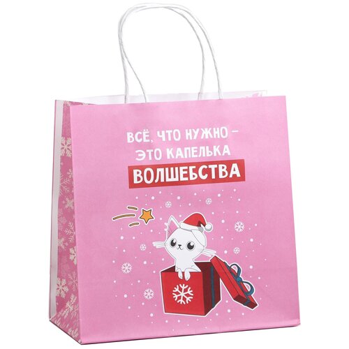Пакет подарочный Дарите счастье Капелька волшебства, 22x22x11 см, розовый