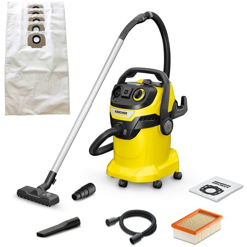 Пылесос Karcher WD 6 P V-25/8/22/T для уборки в мастерской, гараже, во время ремонта, с розеткой для электроинструмента, 25 л + 5 фильтр-мешков