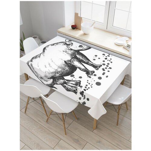 Скатерть прямоугольная JoyArty на кухонный стол "Толстый носорог" из оксфорда, 120x145 см