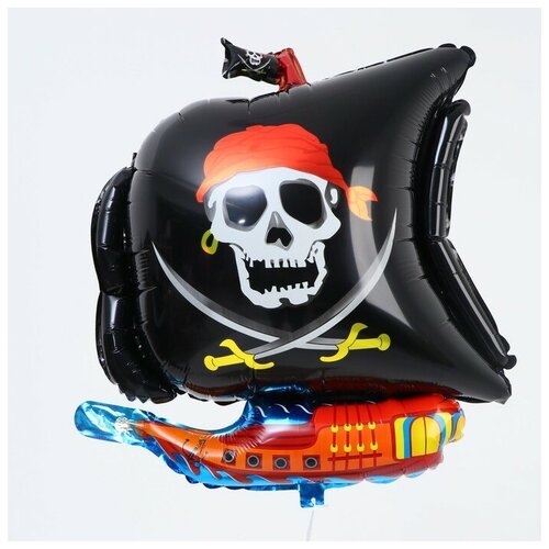 Шар фольгированный 34" "Пиратский корабль", цвет черный