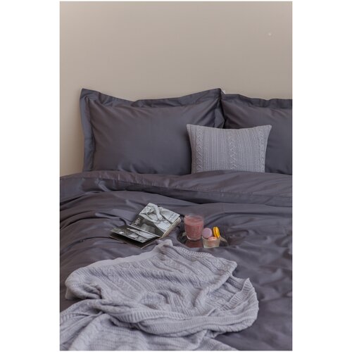 Комплект постельного белья евро, наволочки 50x70 (2шт.), Luxberry (Люксбери), сатин, цвет: графитовый