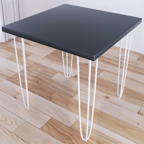 Стол кухонный Loft с квадратный столешницей цвета антрацит из массива сосны 40 мм и белыми ножками-шпильками, 80x80х75 см