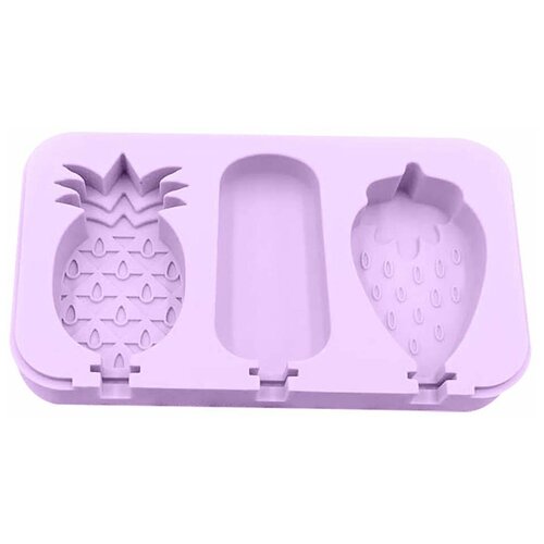 Силиконовая форма для мороженного с крышкой "фрукты", тройная, фиолетовая, 19х10,5х3 см, Kitchen Angel KA-FORMICE-17