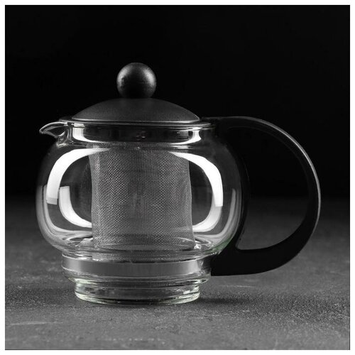 Чайник стеклянный заварочный "Вдохновение", 500 мл, с металлическим ситом, цвет чёрный
