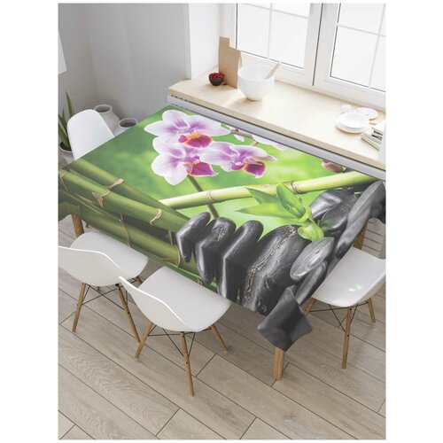 Скатерть прямоугольная JoyArty на кухонный стол "Бамбук и цветы" из оксфорда, 120x145 см