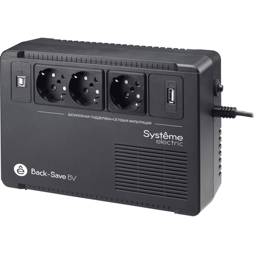 ИБП Back-Save BV Systeme Electric 800 ВА, автоматическая регулировка напряжения, 3 розетки Schuko, 230 В, 1 USB Type-A