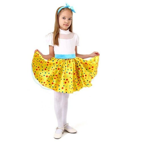 Карнавальный набор «Стиляги 7», юбка жёлтая в мелкий цветной горох, пояс, повязка, рост 98-104 см