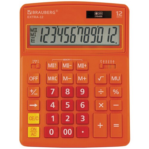 Калькулятор настольный BRAUBERG EXTRA-12-RG (206x155мм), 12 разрядов, дв. питание, оранжевый, 250485