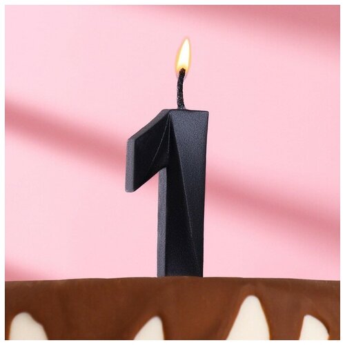 Страна Карнавалия Свеча в торт "Грань", цифра 1, черный металлик, 6,5 см