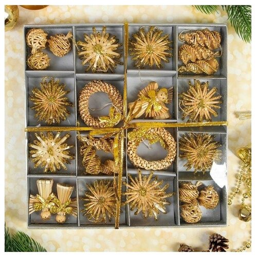 Эко-декор в подарочной упаковке «Волшебный праздник», золото, 36 элементов
