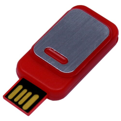Пластиковая прямоугольная выдвижная флешка с металлической пластиной (64 Гб / GB USB 2.0 Красный/Red 045)