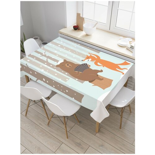 Скатерть прямоугольная JoyArty на кухонный стол "Медведь баянист" из оксфорда, 120x145 см