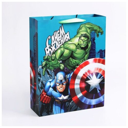 Пакет ламинированный вертикальный, 31 х 40 х 11 см «С Днем рождения, супергерой!», Мстители