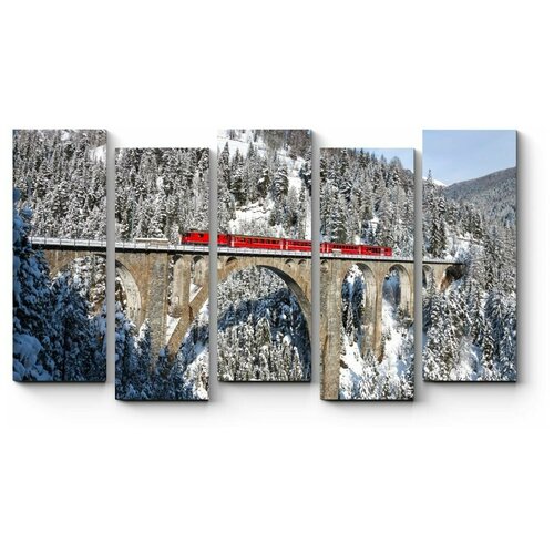 Модульная картина Горный красный поезд120x69
