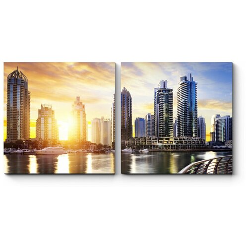 Модульная картина Небоскребы Дубая в утренних лучах солнца 60x30