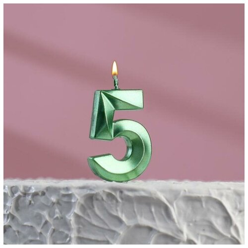 Свеча в торт на шпажке «‎Грань», цифра "5", изумруд, 5 х 3.5 см