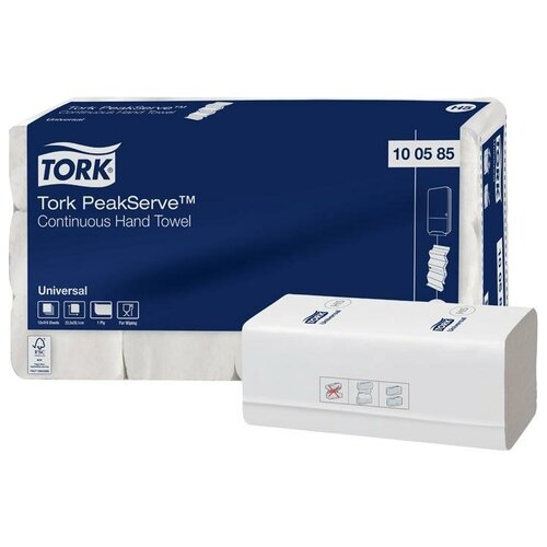 Полотенца бумажные лист. Tork "PeakServe"(Z-сл) 1 слойн, с непрер. подачей 410л/пач, 22*20,1см, бел. 100585