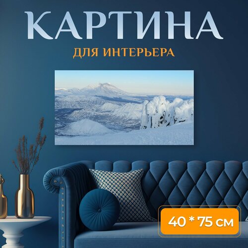 Картина на холсте "Горы, зима, снег" на подрамнике 75х40 см. для интерьера