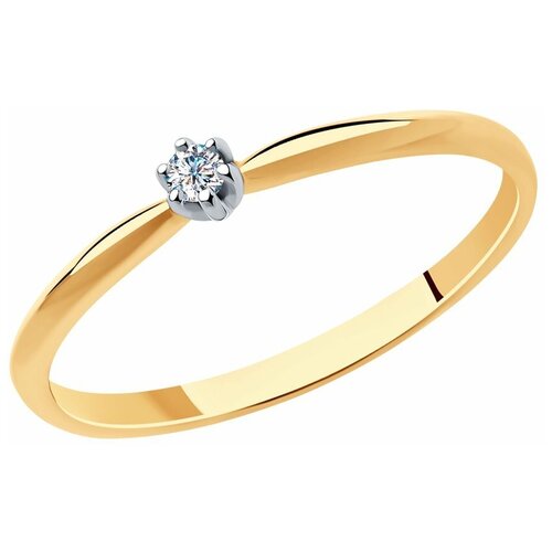 Кольцо помолвочное SOKOLOV, красное золото, 585 проба, родирование, бриллиант, размер 15, бесцветный