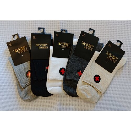 Носки РОМАШКИ, 5 пар, размер 41-47, черный, бежевый, белый, серый