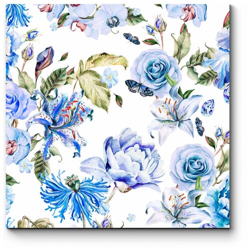 Модульная картина Голубые цветы 100x100