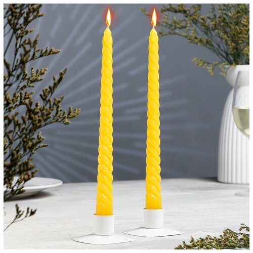 --- Набор свечей витых, 2,2х 25 см, 2 штуки, жёлтый, подвес