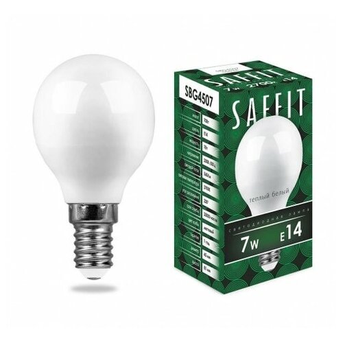 Лампа светодиодная LED 7вт Е14 теплый матовый шар (SBG4507) | код 55034 | SAFFIT (2шт. в упак.)